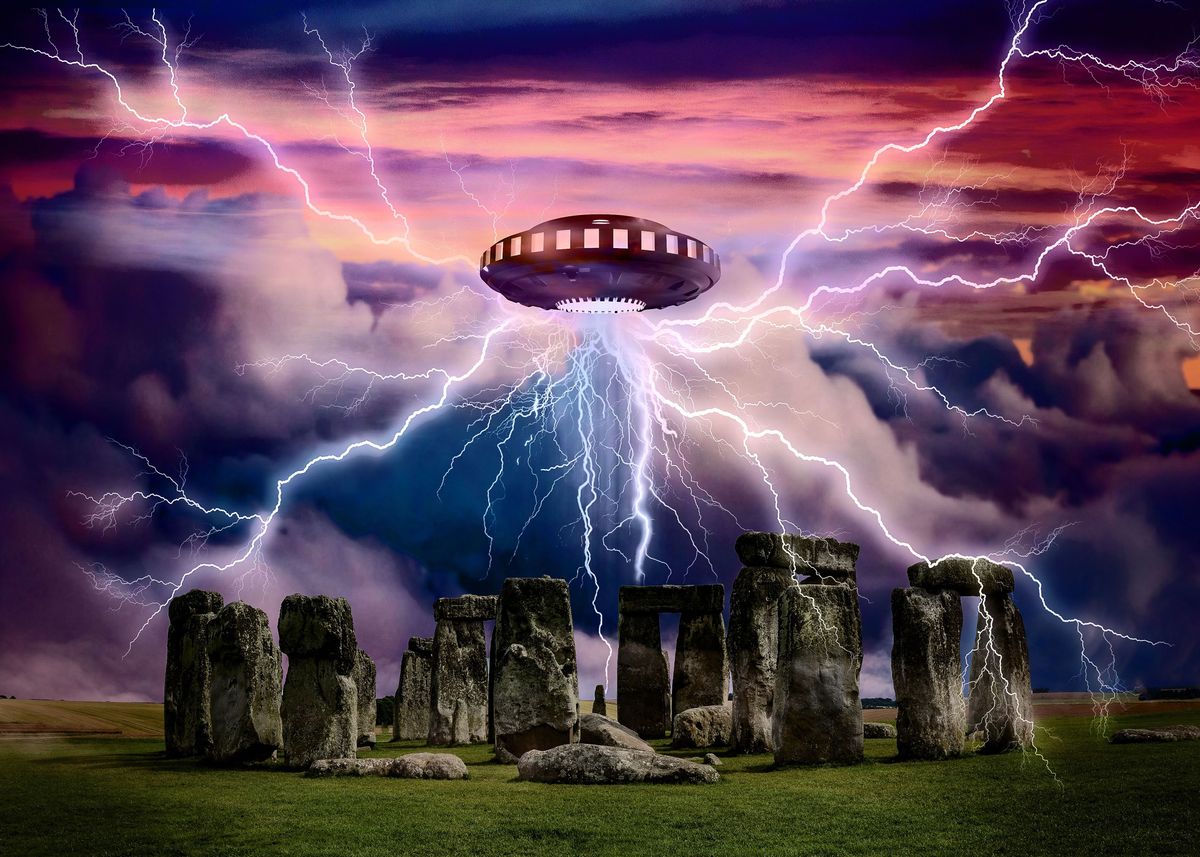 'Space Ship UFO Planet' Poster, picture, metal print, paint by ...