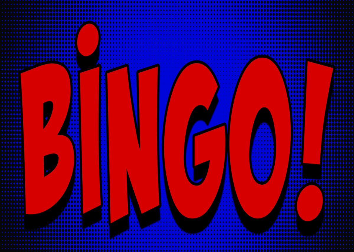 'Bingo red blue toon halfto' Poster, picture, metal print, paint by ...