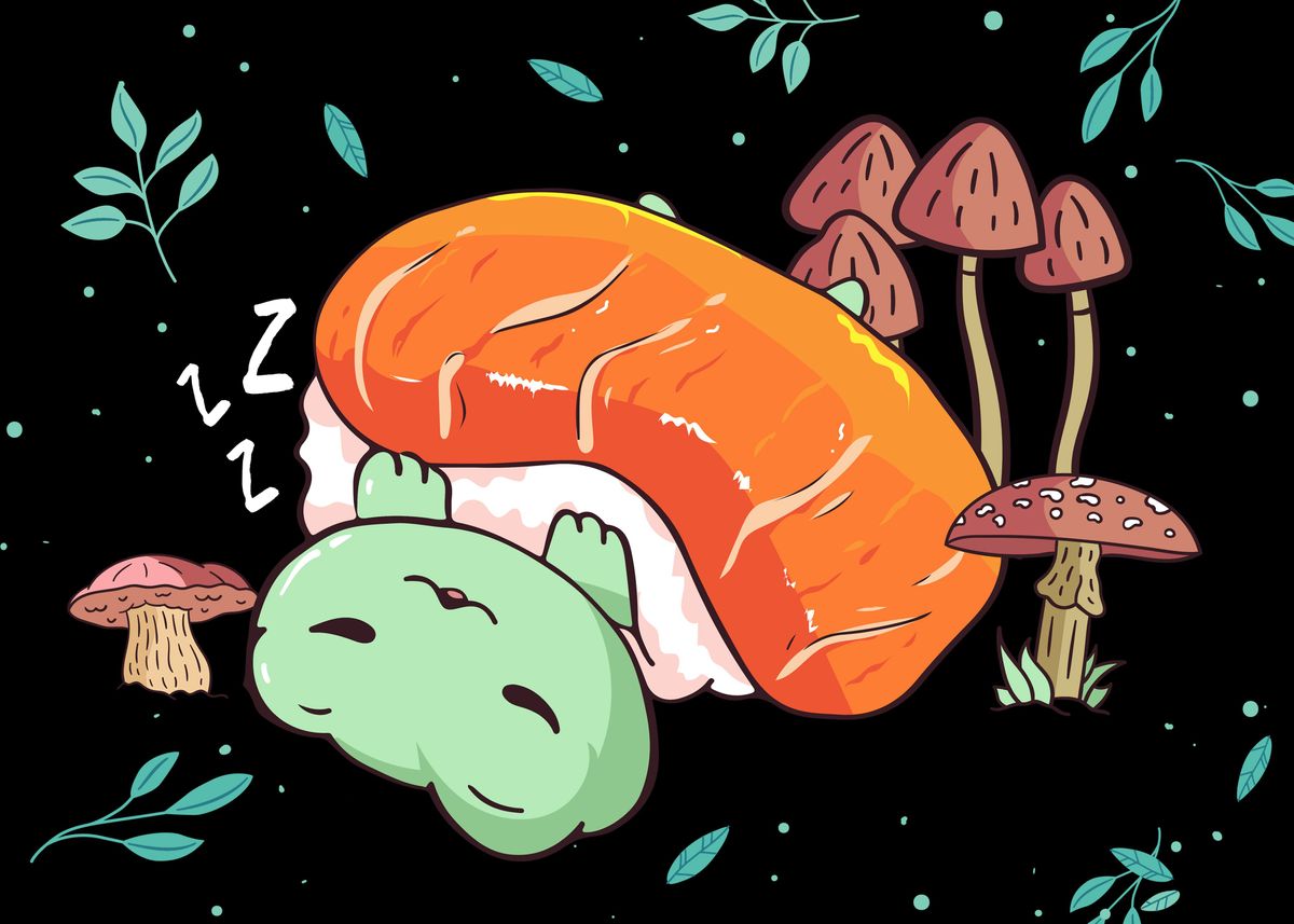 'Funny Kawaii Frog Sushi' Poster, picture, metal print, paint by ...