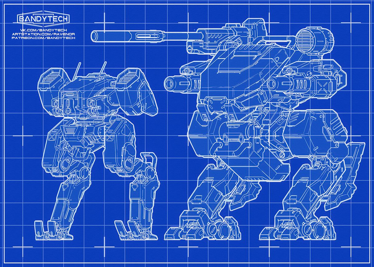 'Blueprint robots' Poster, picture, metal print, paint by DT STUDIO ...