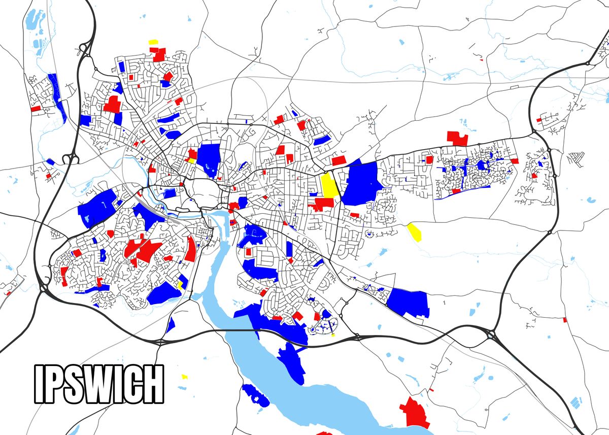 'Ipswich Map' Poster, picture, metal print, paint by Sam Kal | Displate