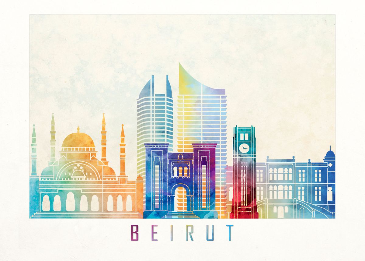 'Beirut skyline' Poster, picture, metal print, paint by Cristina Romero ...