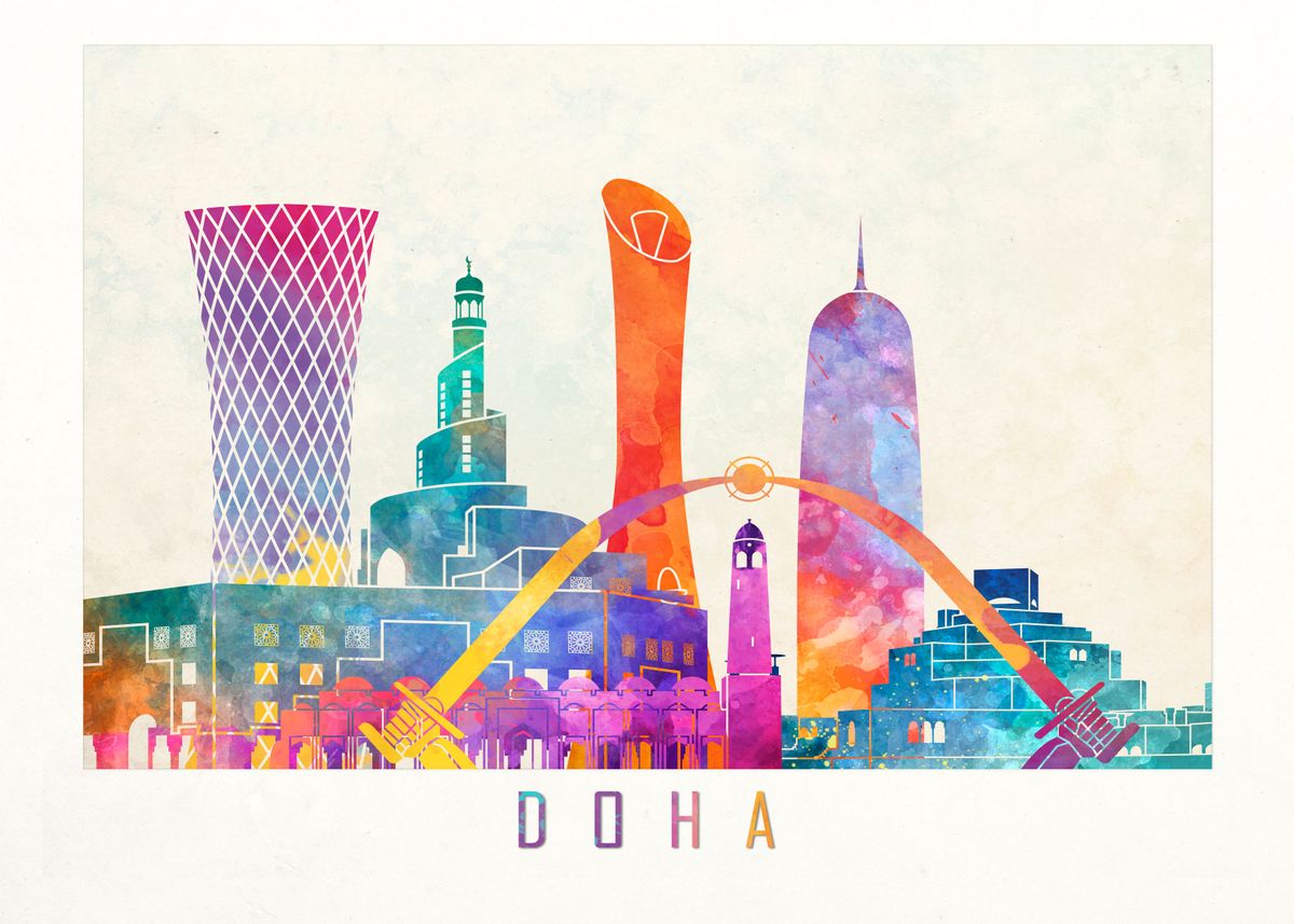 'Doha skyline' Poster, picture, metal print, paint by Cristina Romero ...
