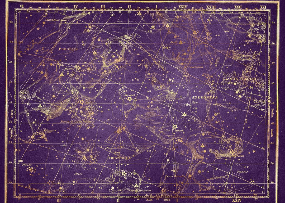 'Purple Gold Star Map 03' Poster, picture, metal print, paint by Aloke ...