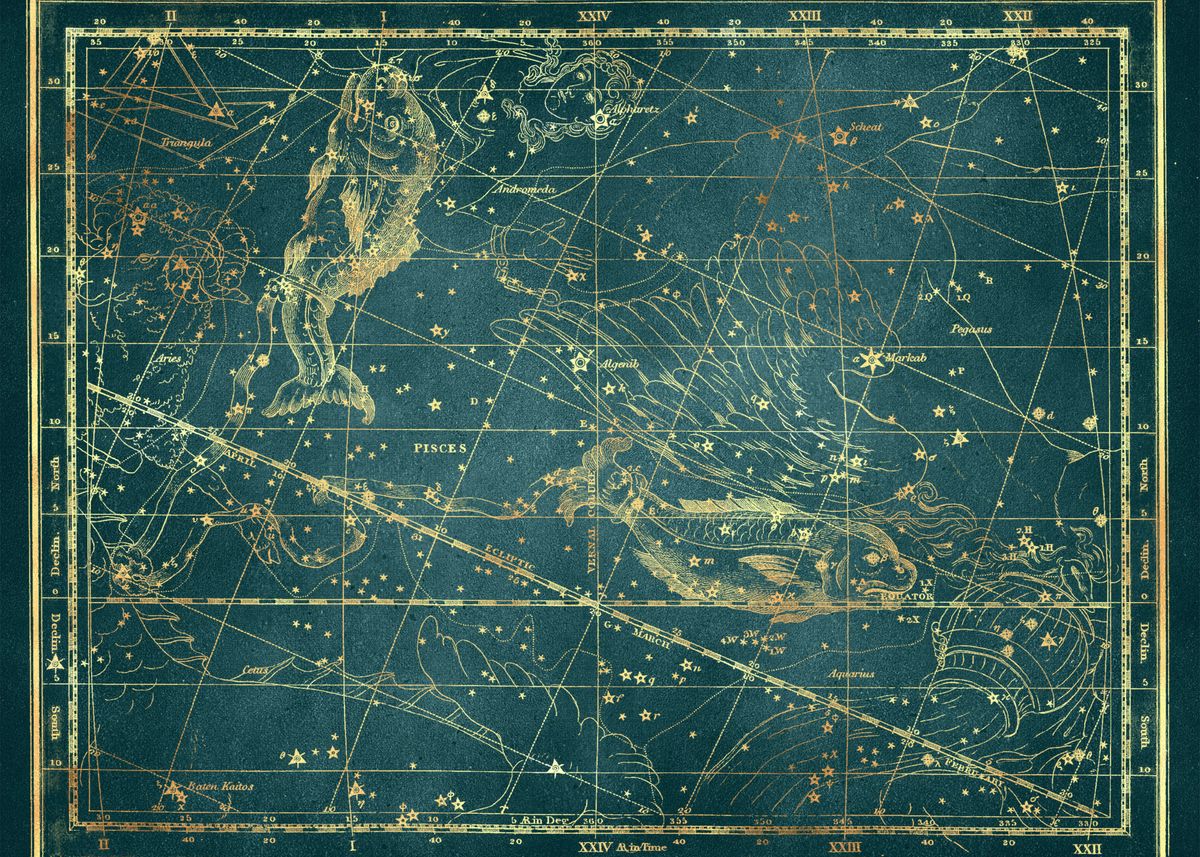 'Green Gold Star Map 03' Poster, picture, metal print, paint by Aloke ...