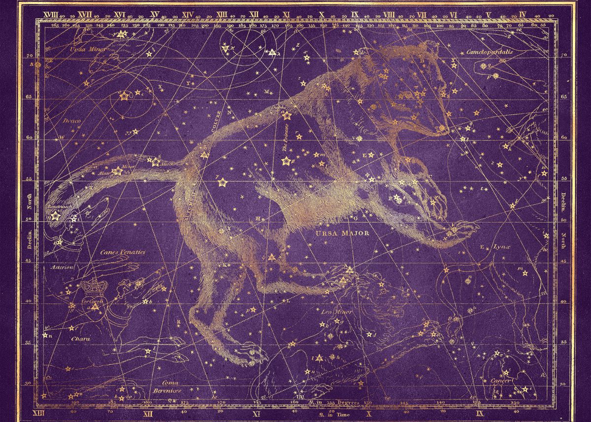 'Purple Gold Star Map 06' Poster, picture, metal print, paint by Aloke ...