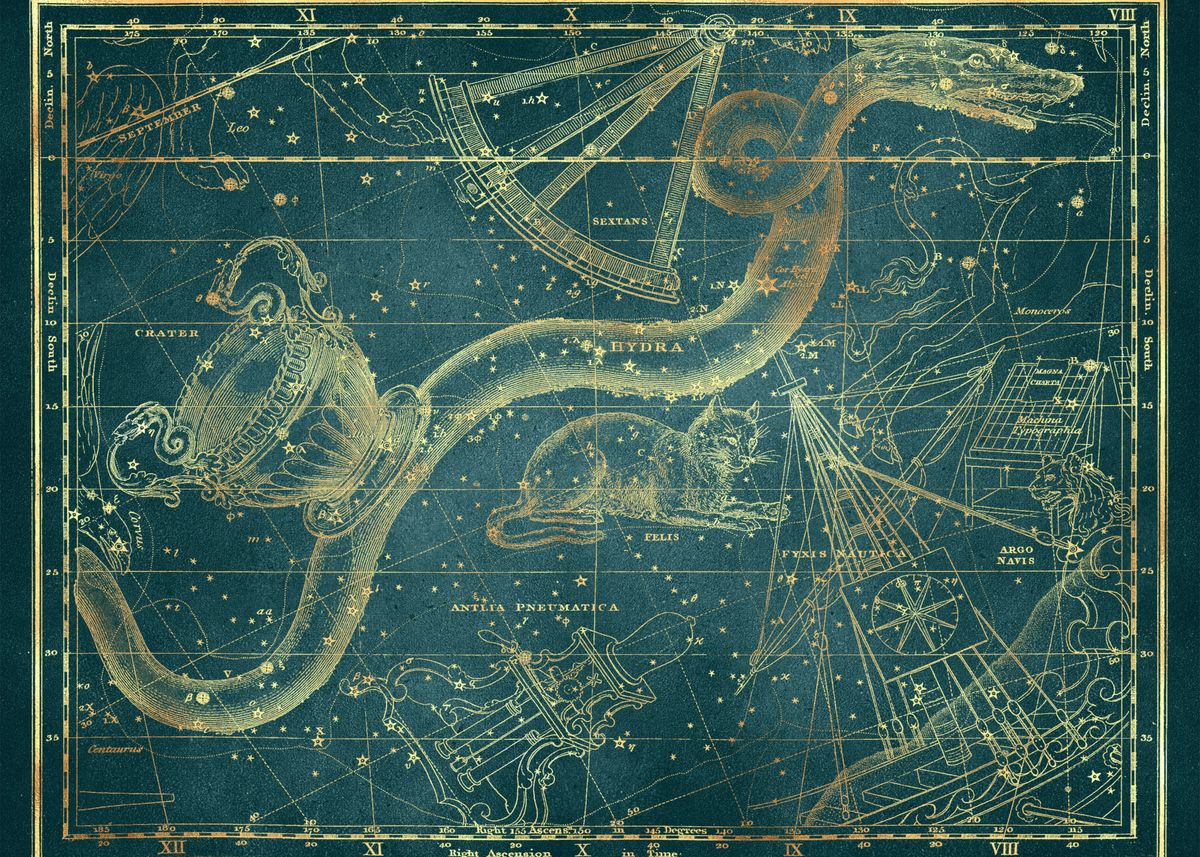 'Green Gold Star Map 07' Poster, picture, metal print, paint by Aloke ...