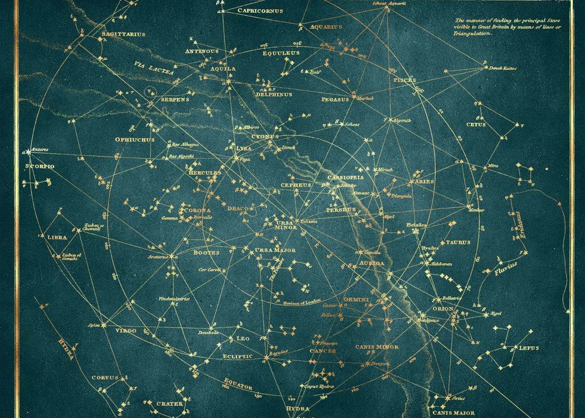 'Green Gold Star Map 08' Poster, picture, metal print, paint by Aloke ...