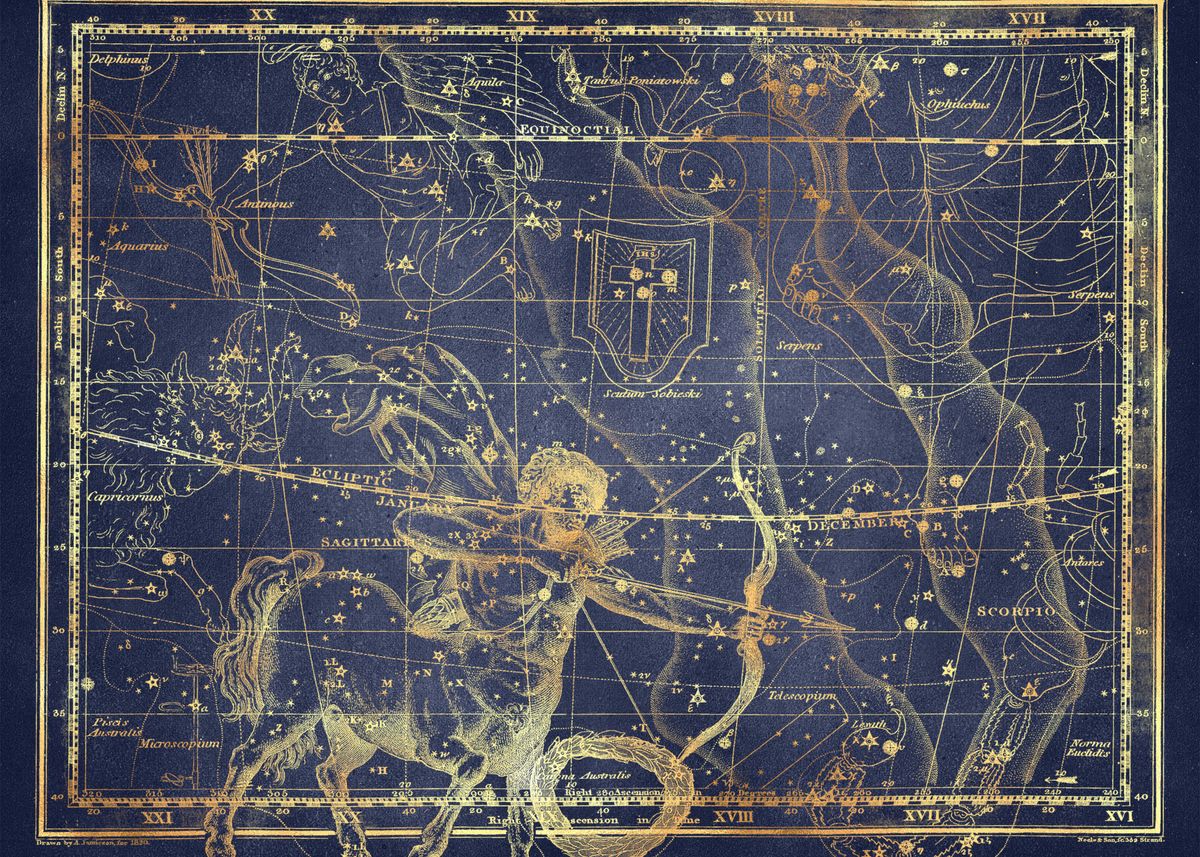 'Blue Gold Star Map 10' Poster by Aloke Design | Displate