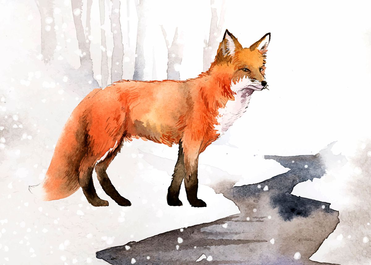 'Fox Animal in Winter Snow' Poster by Max Ronn | Displate