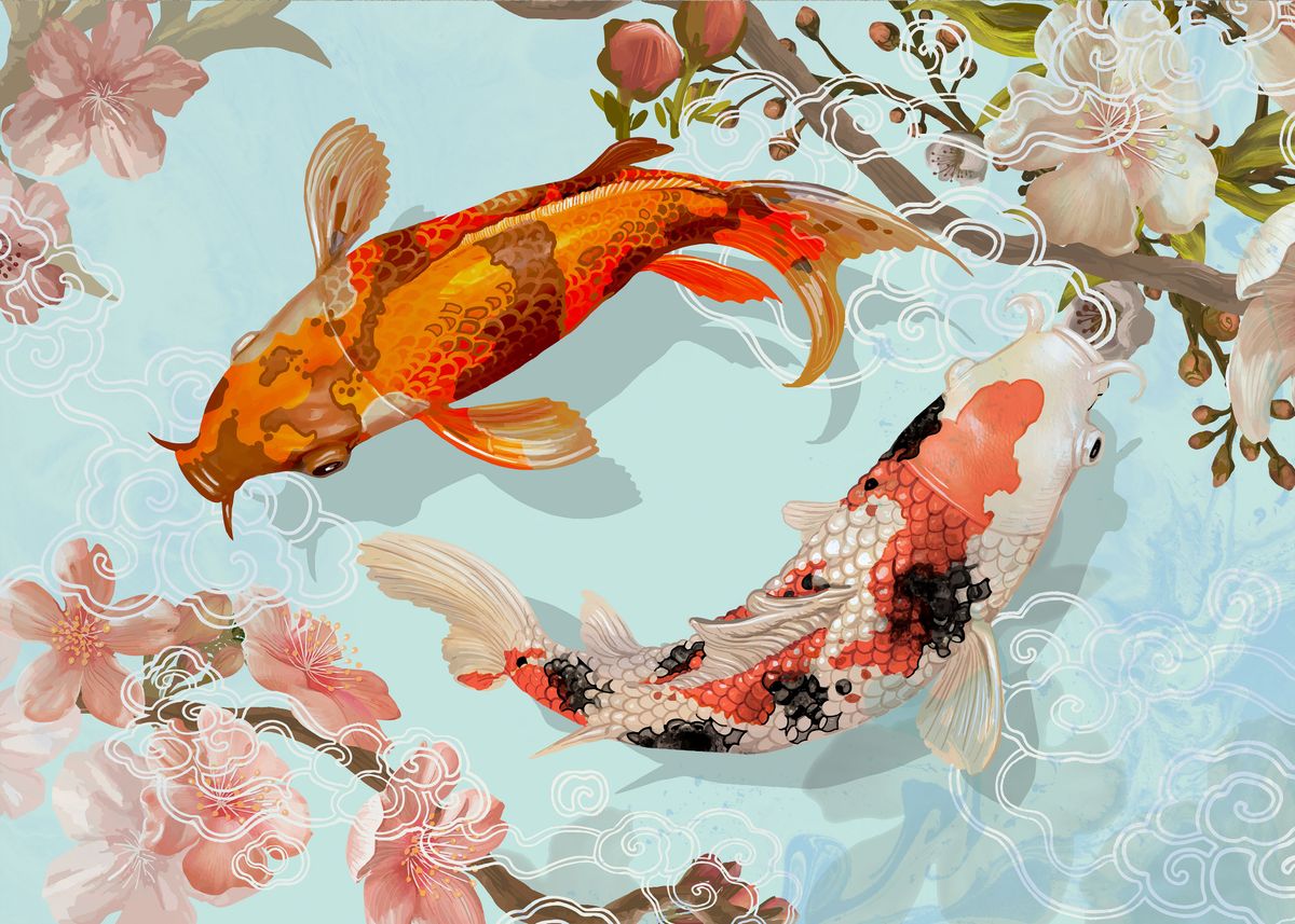 'Lucky carp fish' Poster, picture, metal print, paint by Na Hwajin ...