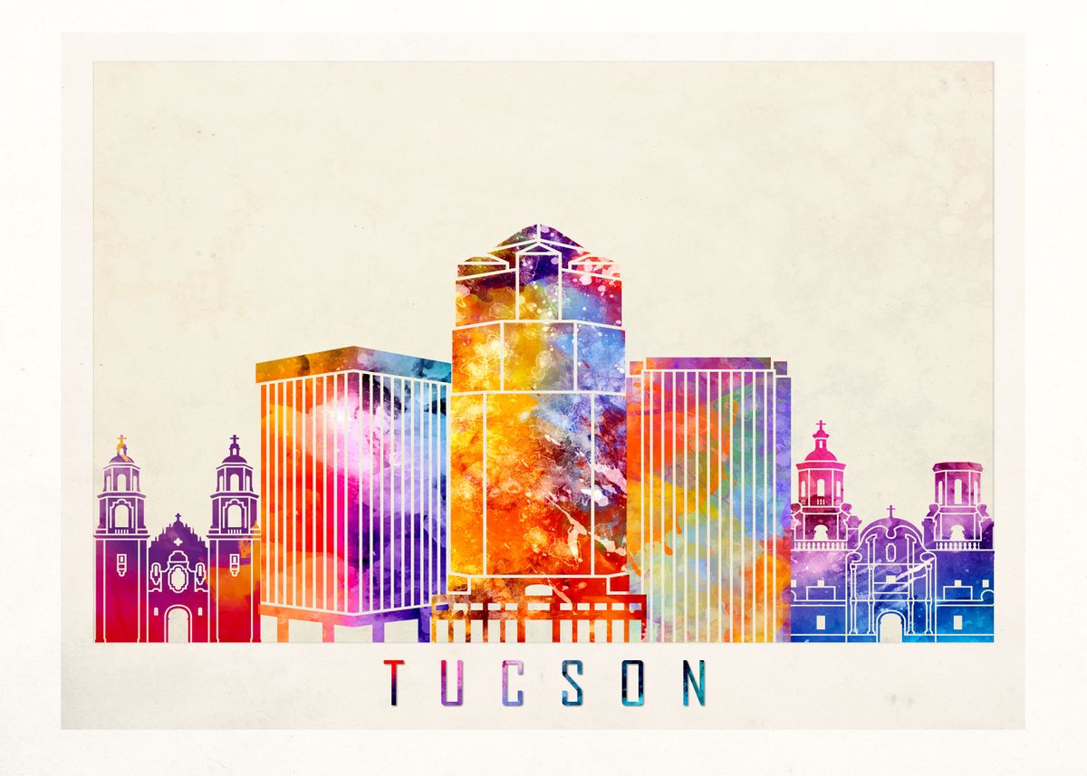 'Tucson skyline' Poster, picture, metal print, paint by Cristina Romero ...