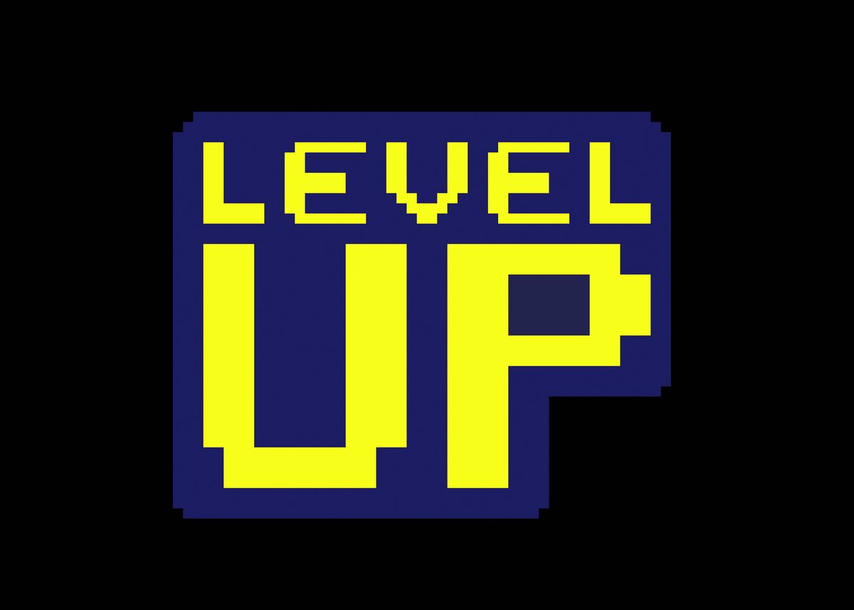 'Level up pixel blocks outl' Poster, picture, metal print, paint by ...