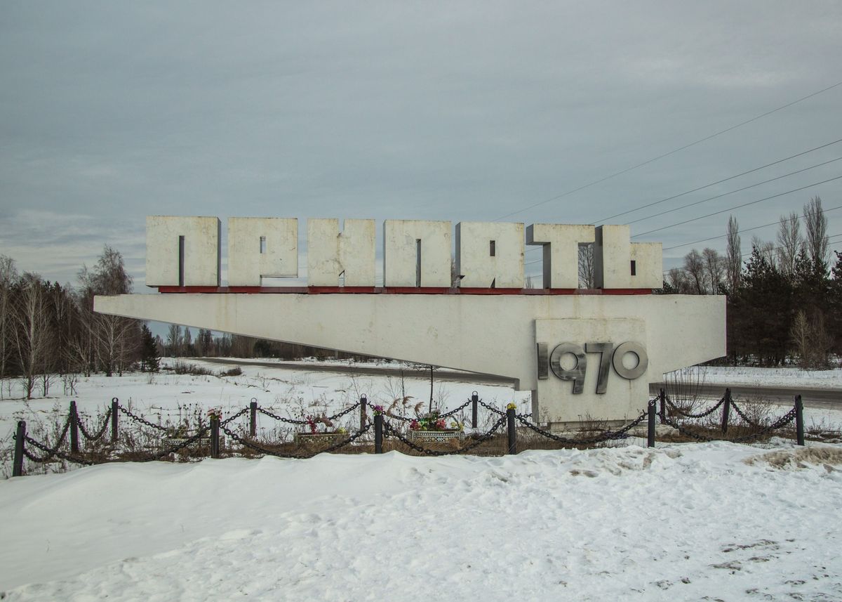 'Pripyat Sign in the snow' Poster, picture, metal print, paint by Gavin ...