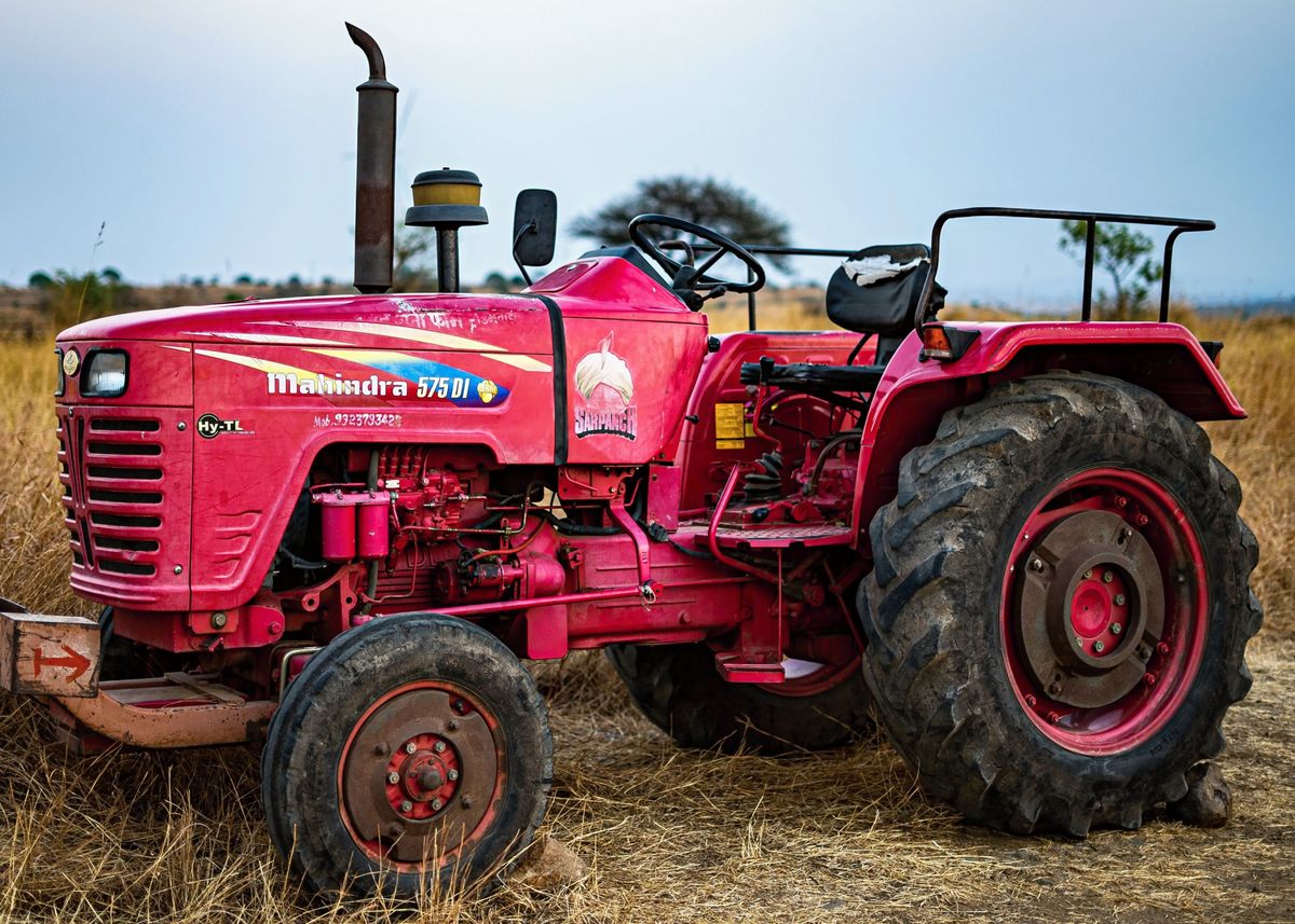'Red Mahindra tractor' Poster, picture, metal print, paint by ...