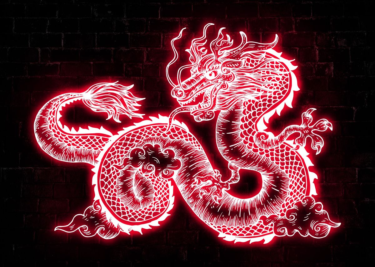'Red Dragon Neon' Poster, picture, metal print, paint by Motivation ...