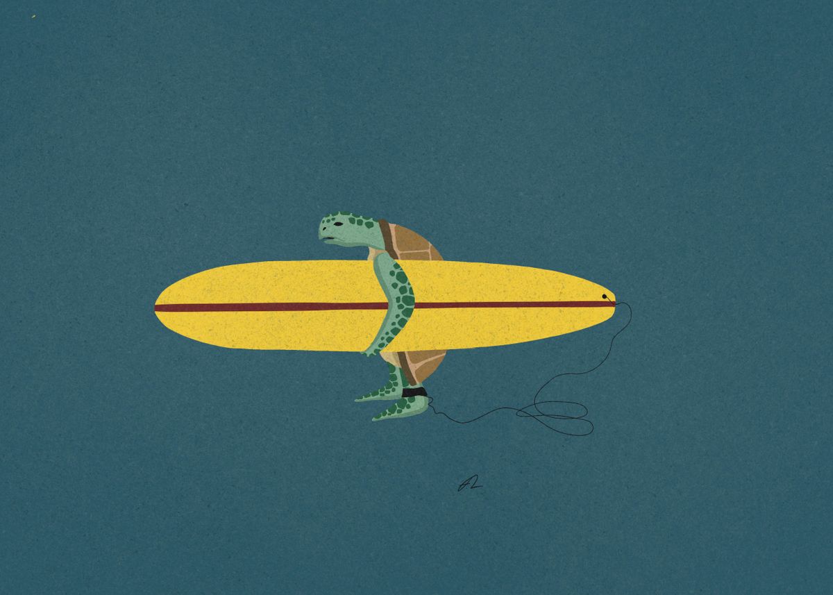 'Surfing Turtle' Poster, picture, metal print, paint by Fabian Lavater ...