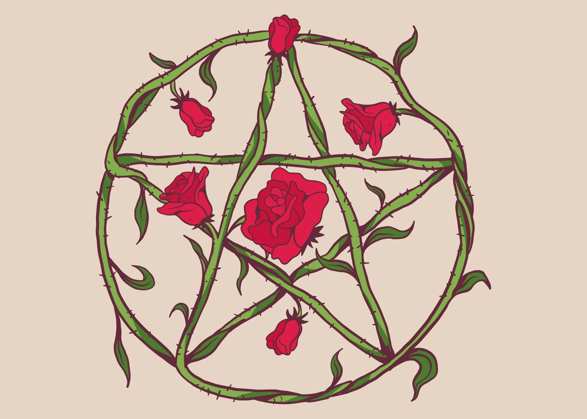 'Rose pentagram floral' Poster, picture, metal print, paint by ...