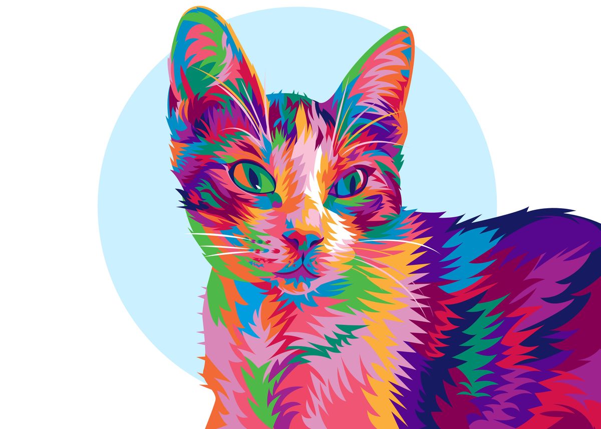 'Colorful Cat' Poster, picture, metal print, paint by Colarcolor | Displate