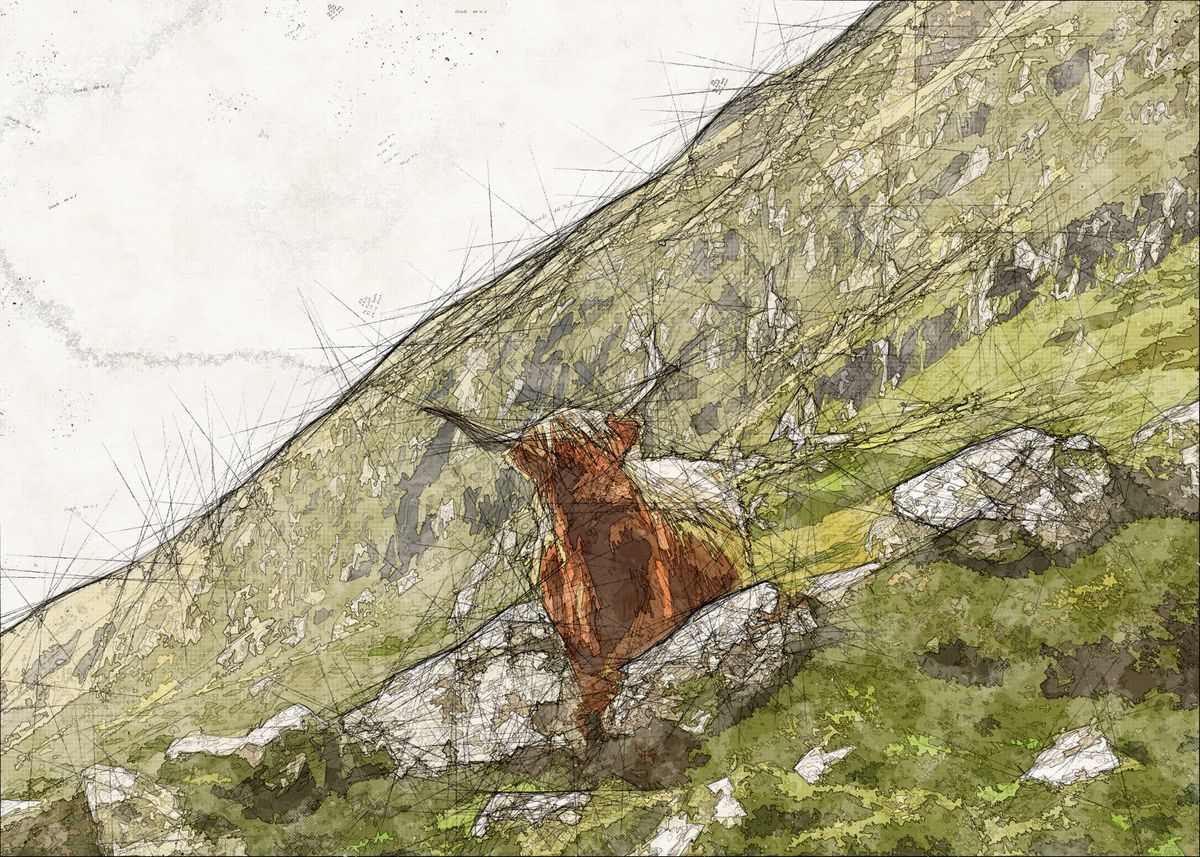 'Highland Coo' Poster, picture, metal print, paint by Enchanted Elm ...