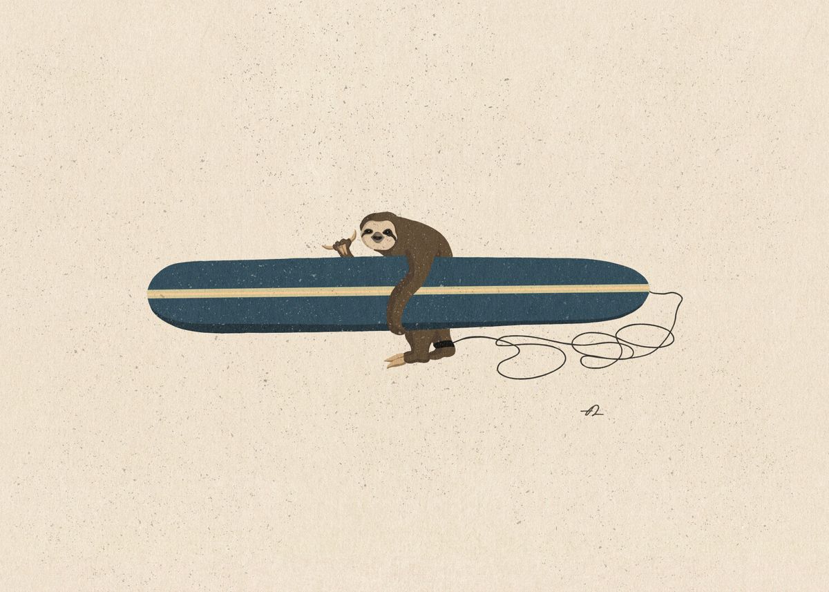 'Surfing Sloth' Poster, picture, metal print, paint by Fabian Lavater ...