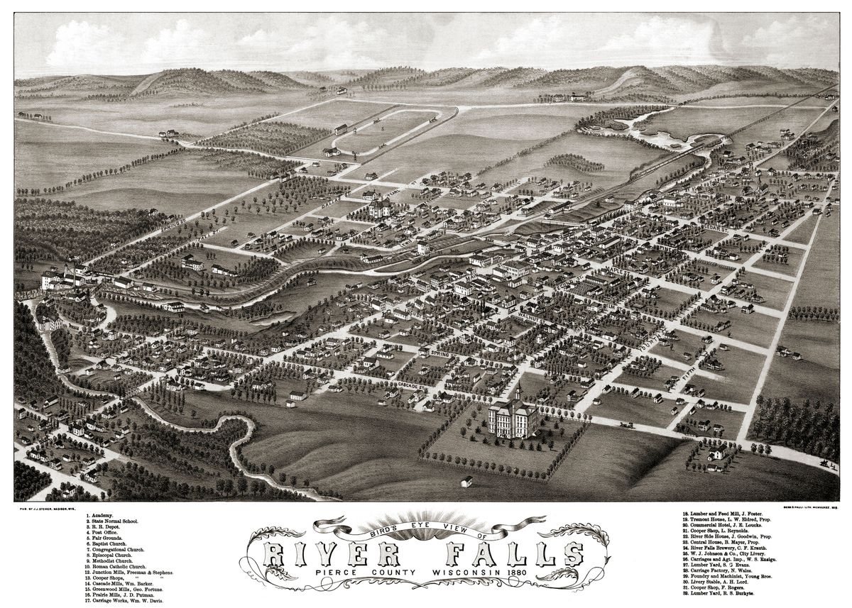 'river falls wisconsin map' Poster, picture, metal print, paint by ...