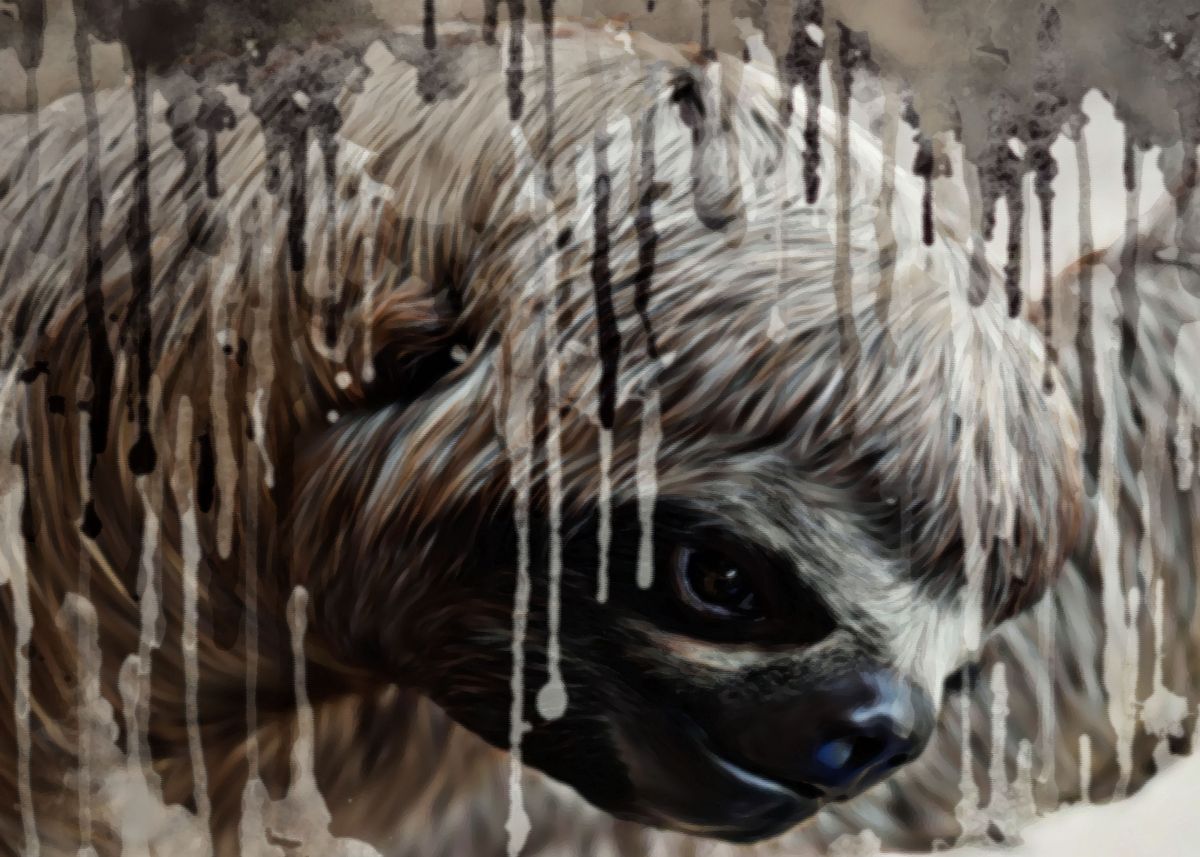 'Sloth face from the side' Poster, picture, metal print, paint by ...