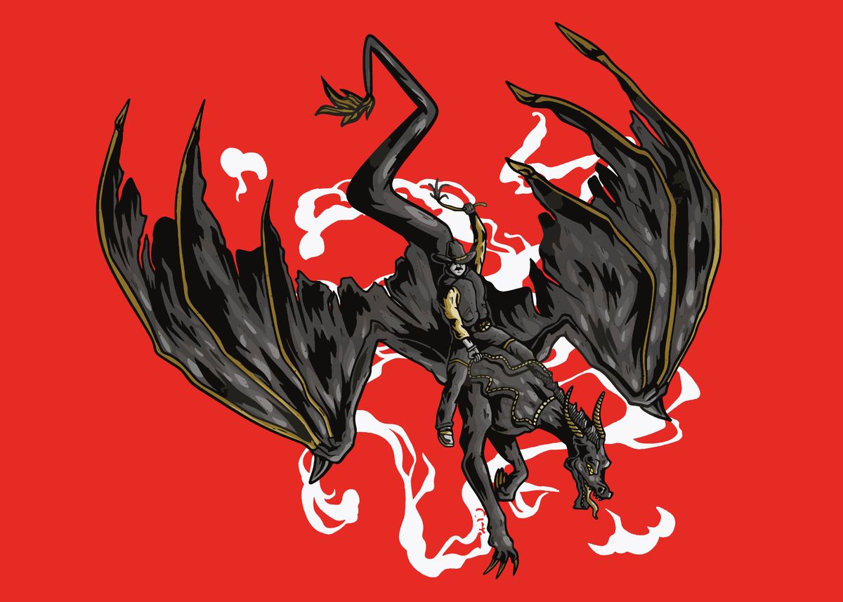 'Cowboy riding dragon ' Poster, picture, metal print, paint by Simon ...