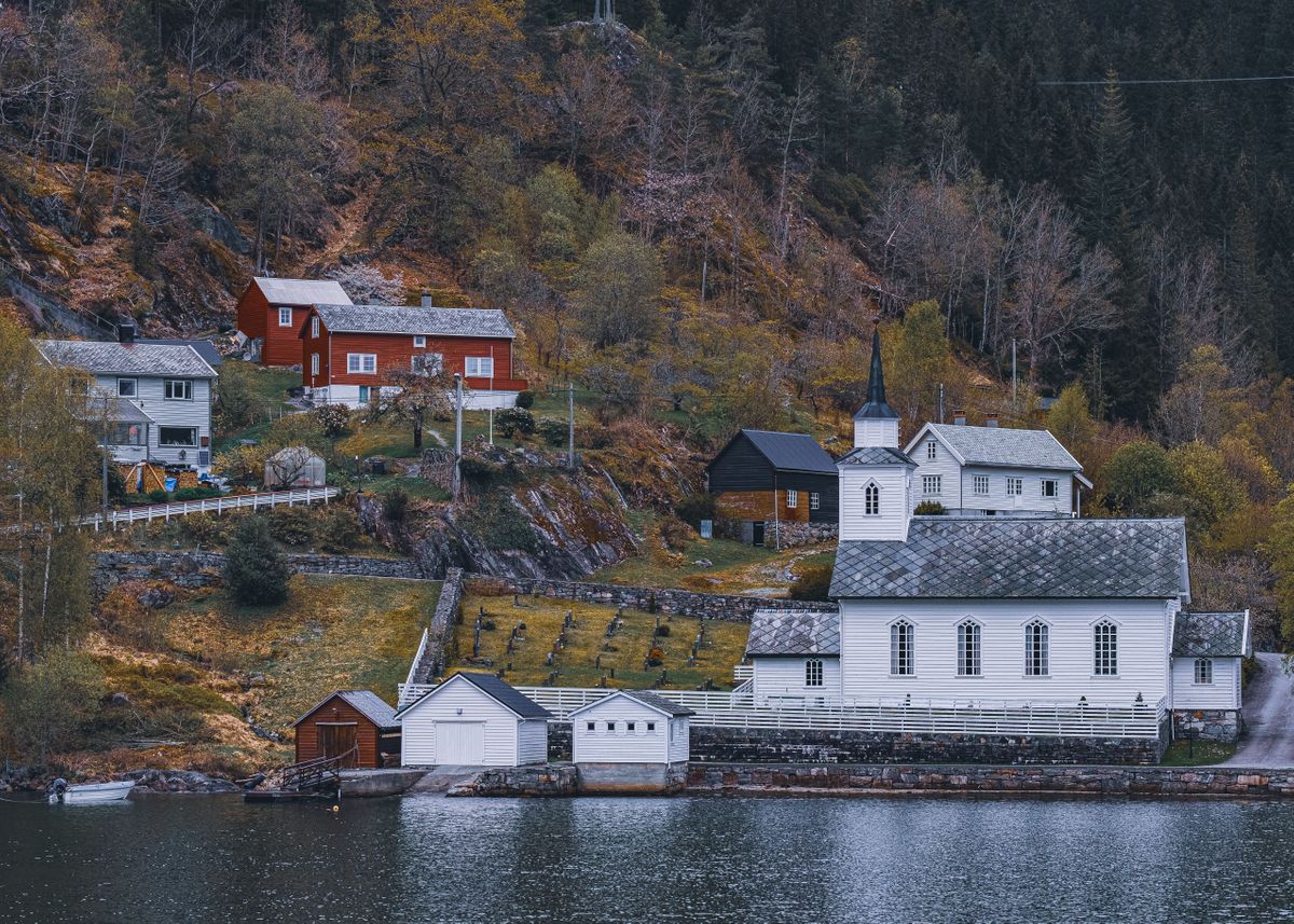 'Small Fjord Town in Norway' Poster by Marcel Bisig | Displate