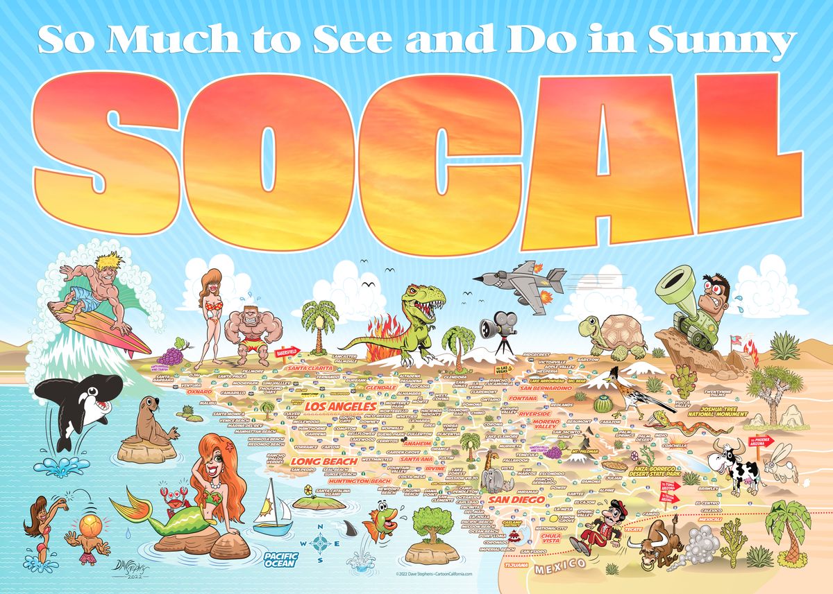 'SoCal Cartoon Map' Poster, picture, metal print, paint by Dave ...