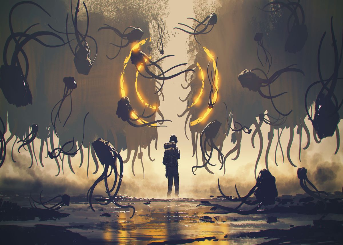'the floating creatures' Poster, picture, metal print, paint by ...