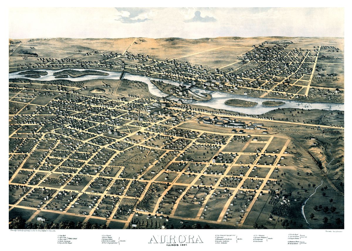 'Aurora Illinois map' Poster by Cristina Romero | Displate