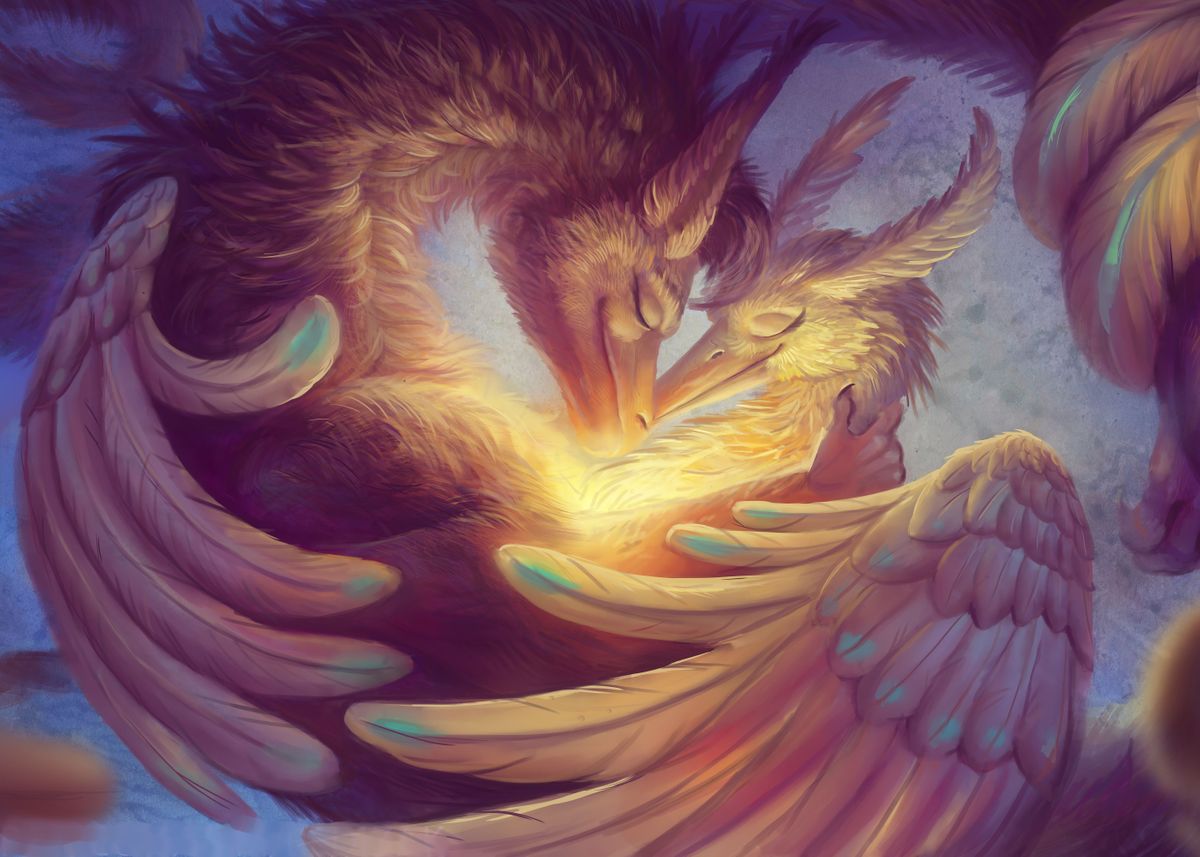 'Phoenix and Dragon hug' Poster, picture, metal print, paint by RedIzaK ...