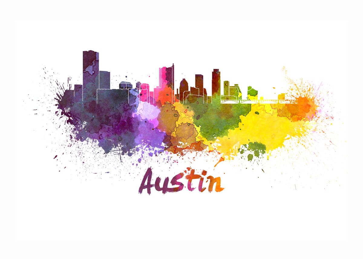 'austin skyline' Poster, picture, metal print, paint by Cristina Romero ...