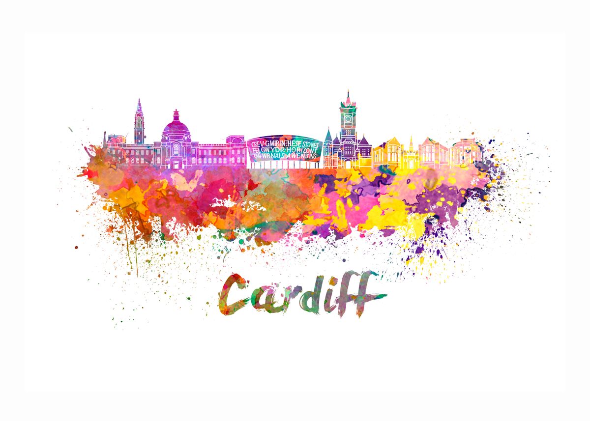 'cardiff skyline' Poster by Cristina Romero | Displate