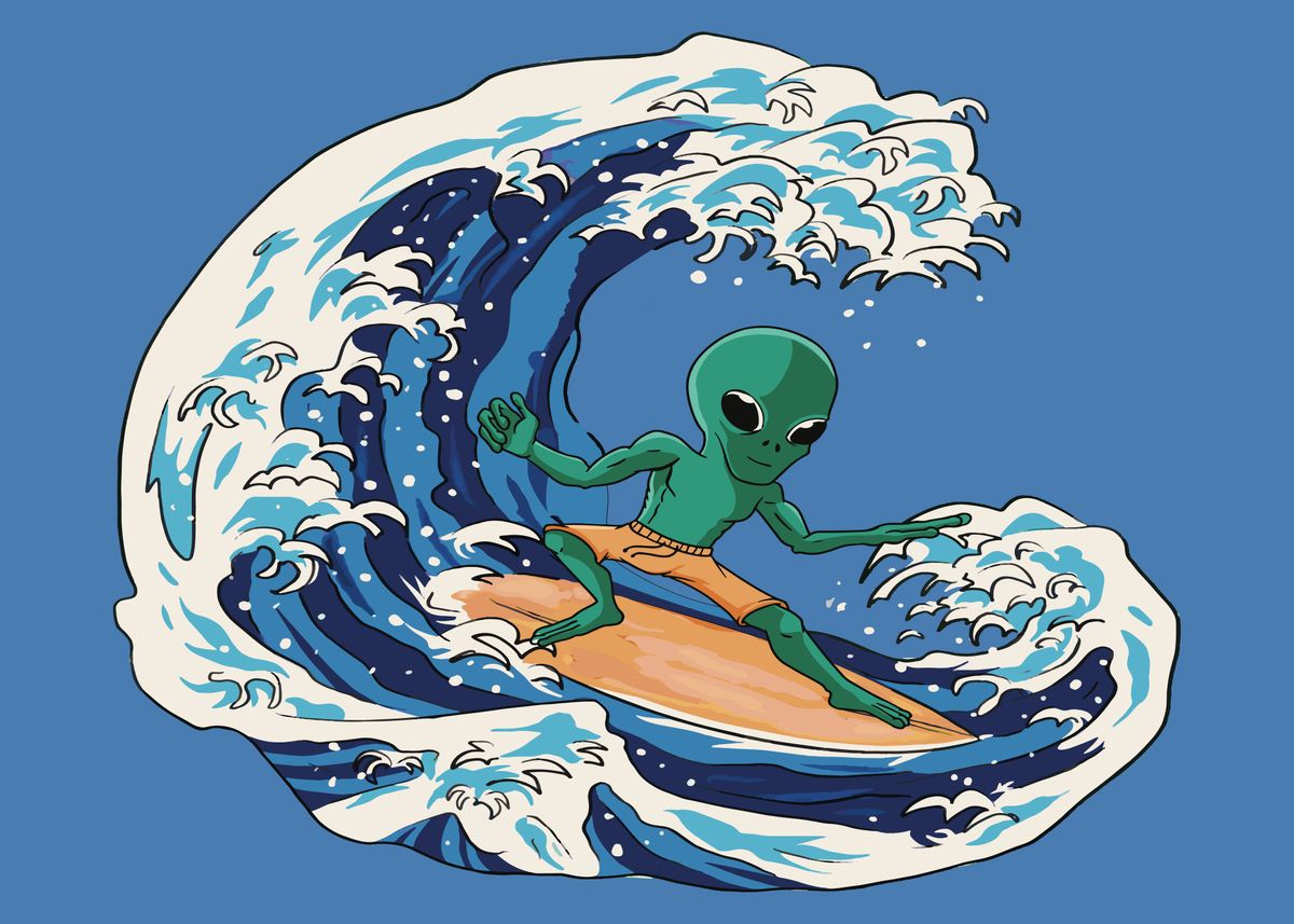 'Alien surfing on wave' Poster, picture, metal print, paint by ...