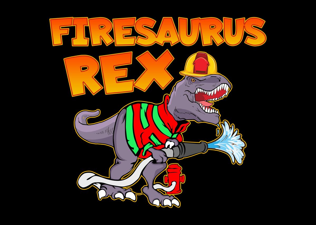 'Fireman Dinosaur Kids' Poster, picture, metal print, paint by ...