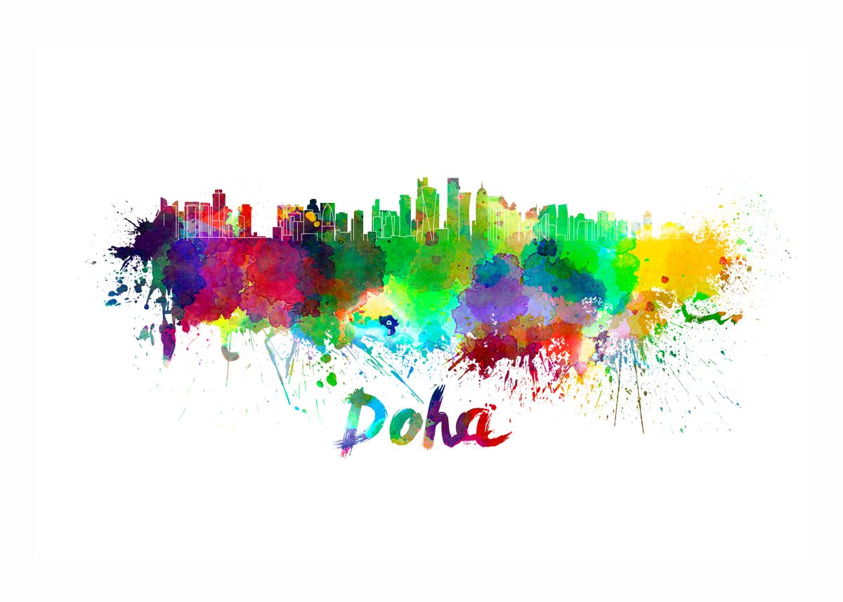 'Doha skyline' Poster, picture, metal print, paint by Cristina Romero ...