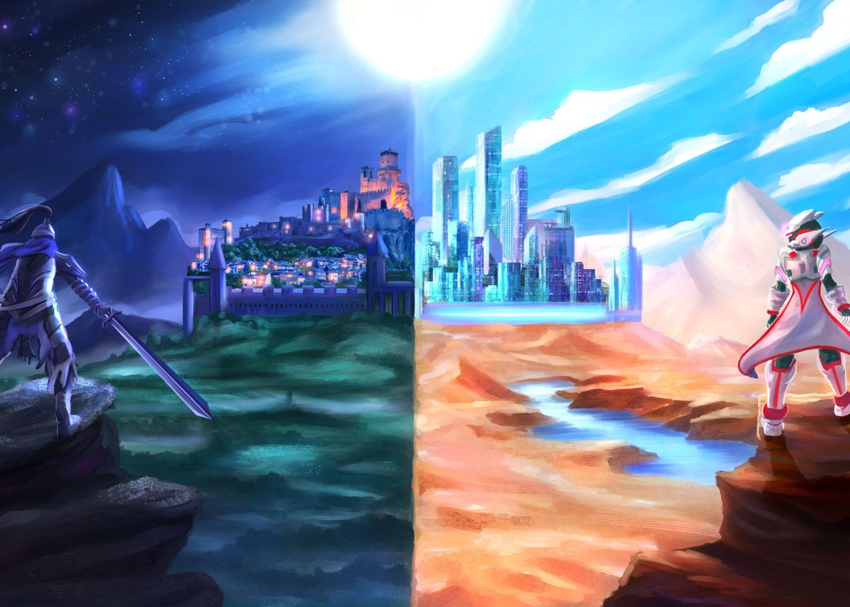 'Two worlds' Poster, picture, metal print, paint by Zerpdare | Displate