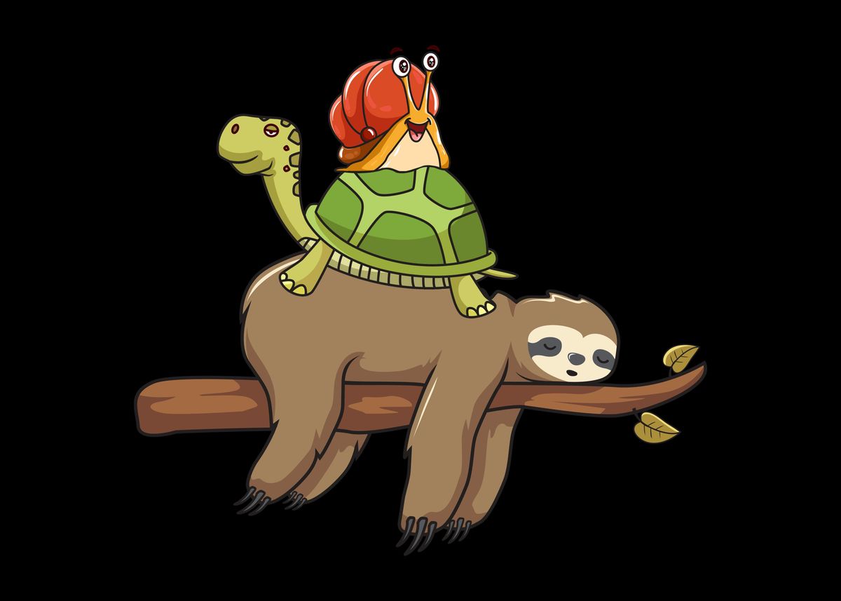 'Lazy Sloth Turtle' Poster, picture, metal print, paint by ...