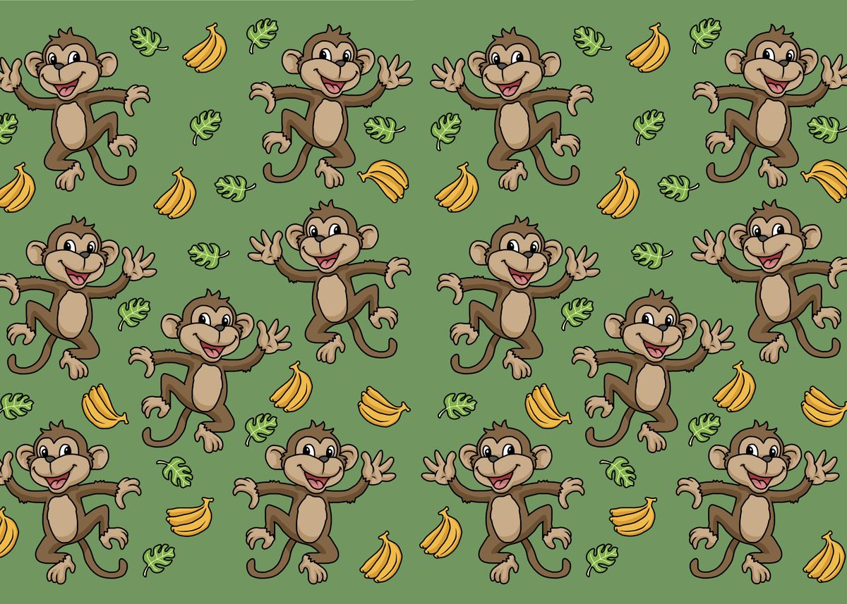 'Monkeys And Bananas Jungle' Poster by PangolinArts | Displate