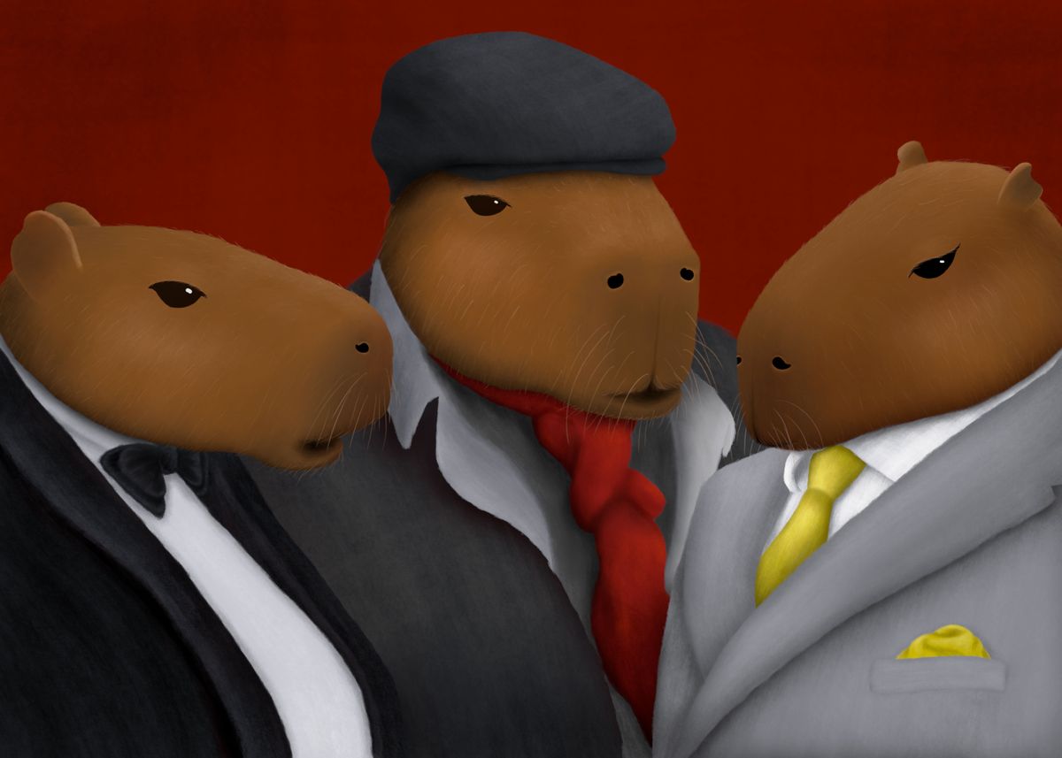 'Capybara Gentlemen' Poster, picture, metal print, paint by Chineko Cat ...