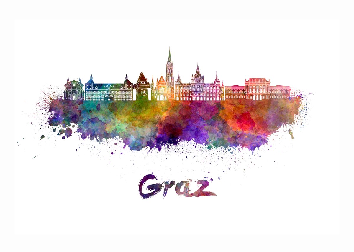 'Graz skyline' Poster, picture, metal print, paint by Cristina Romero ...