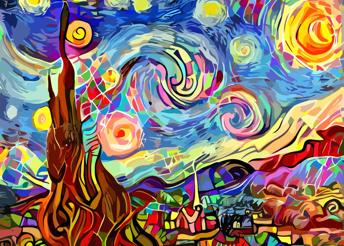 'Colorful Starry Night ' Poster by Prawny | Displate