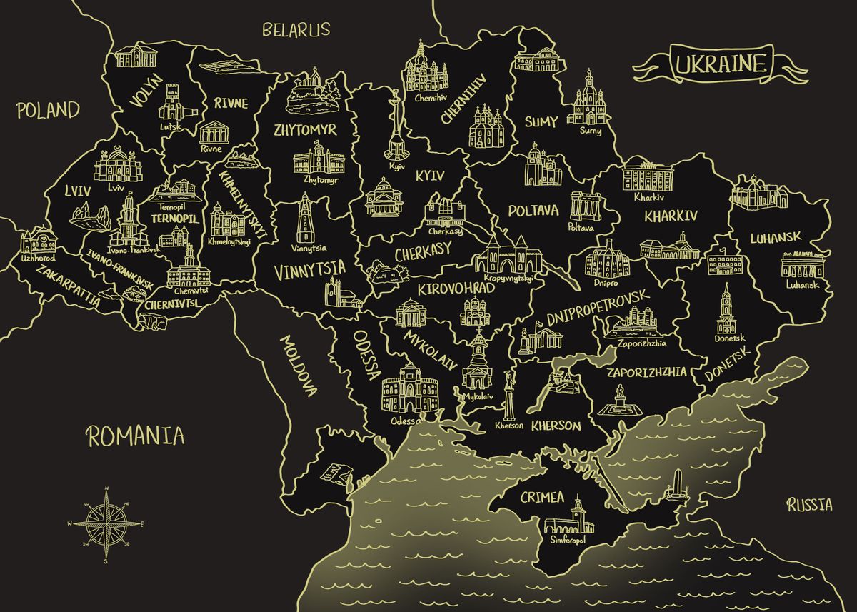 'Glowing Ukraine Map' Poster, picture, metal print, paint by Sheridan T ...