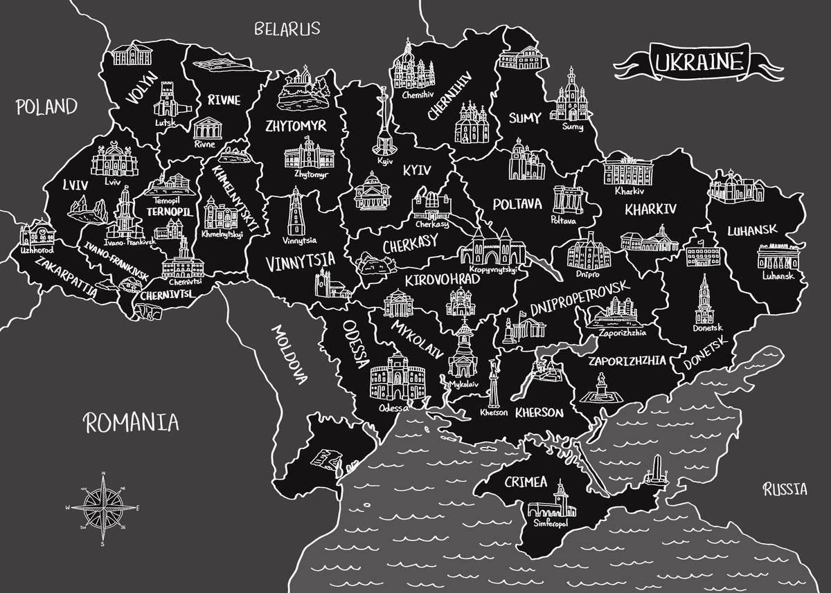 'Dark Ukraine Map' Poster, picture, metal print, paint by Sheridan T ...