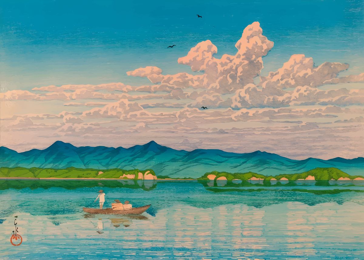 'Ukiyo e View Tokaido Lake' Poster, picture, metal print, paint by ...