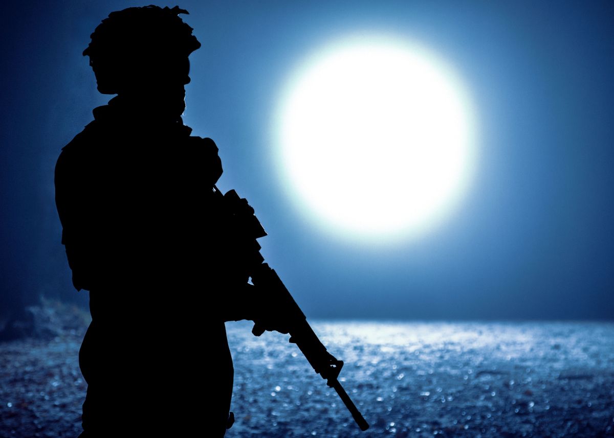 'Moon night soldier' Poster, picture, metal print, paint by ...