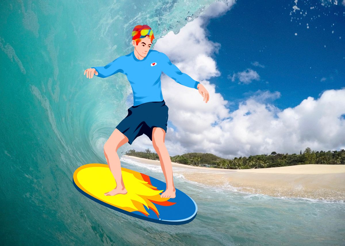 'Surfer at the Wave' Poster, picture, metal print, paint by Max Ronn ...