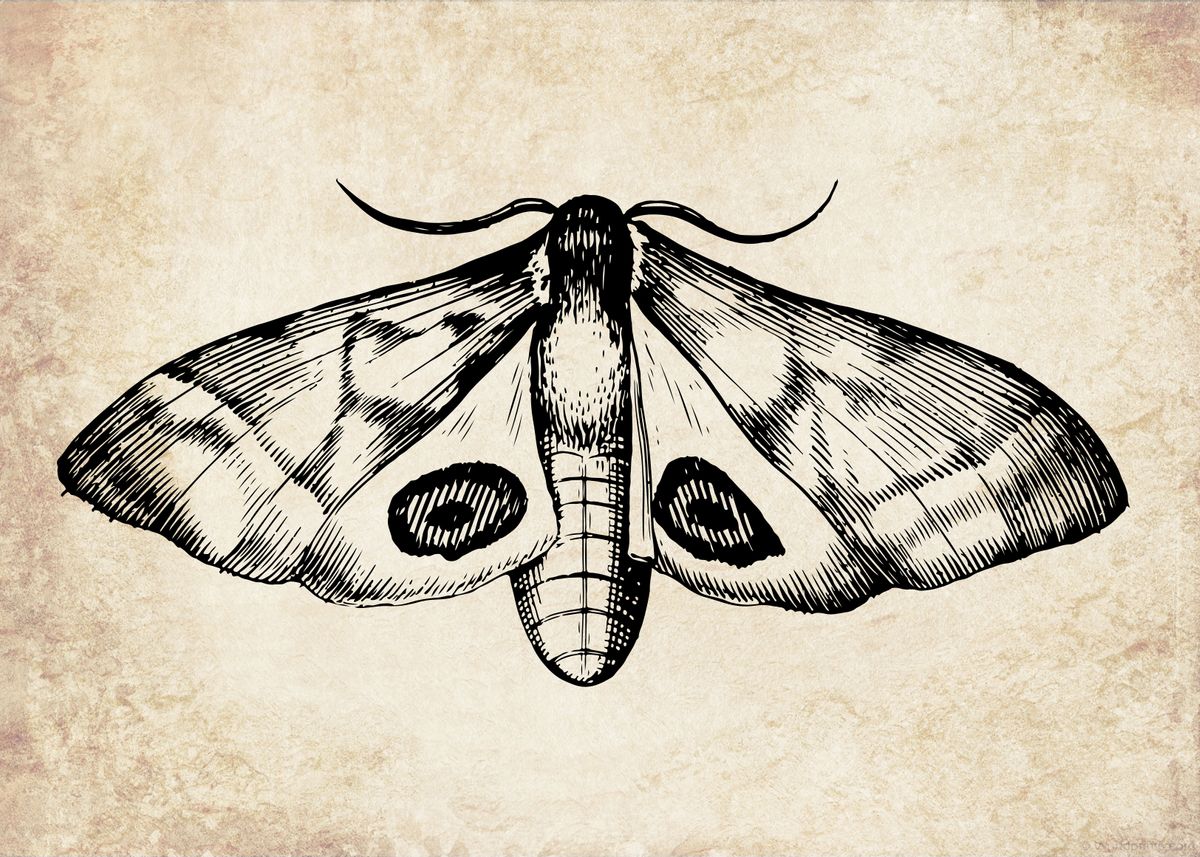 'Vintage moth' Poster, picture, metal print, paint by Drama Bite | Displate